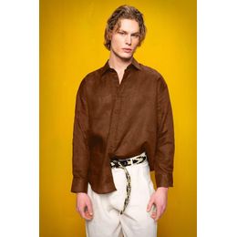 Herren Regular Fit Leinen Langarmhemd