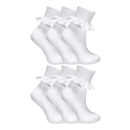 6er Pack Baby-M&auml;dchen Wei&szlig;e Weiche R&uuml;schensocken mit Spitze