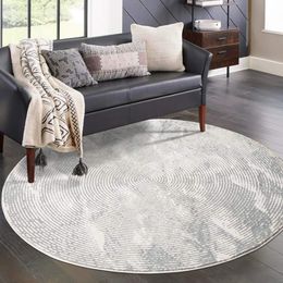 Teppich Carpet City "ANTIK481", grau, H:10mm &Oslash;:200cm, Polyester, Teppiche, Teppich, Kurzflor, 3D-Optik, Klassisch-Modern f&uuml;r Wohnzimmer, Schlafzimmer