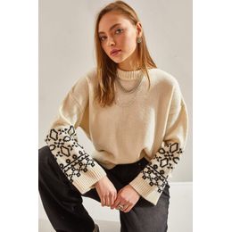 Crew-Neck-Jacquard-Strickpullover mit Stickerei