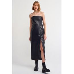 Damen Tr&auml;gerloses Midi-Kleid aus Kunstleder