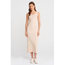 Rippstrick-Midi-Bodycon-Kleid mit Kn&ouml;pfen