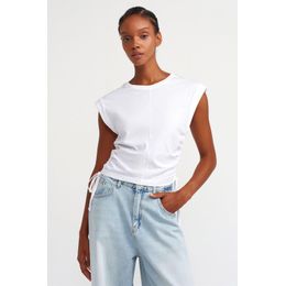 &Auml;rmelloses Damen Baumwoll T-Shirt mit Knoten-Detail