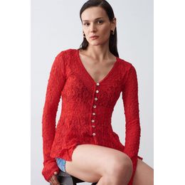 Spitzen V-Ausschnitt Knopf-Cardigan
