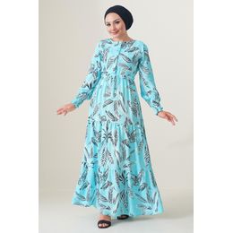 Bl&auml;tterdruck Langarm Schichten-Maxikleid