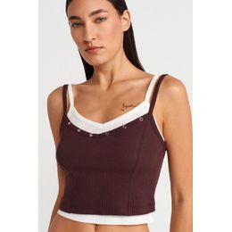 Damen Baumwoll-Rippstrick Colour-Block-Crop-Top
