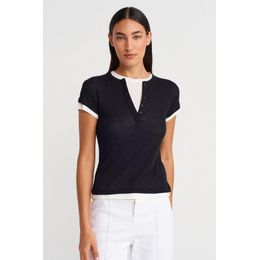 Damen Baumwoll V-Ausschnitt Button T-Shirt