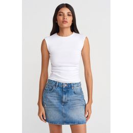 Damen Rippenloses &Auml;rmelloses Rundhals-T-Shirt