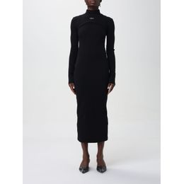 Off-White Gerippte Strick-Mock-Neck Figurbetontes Kleid