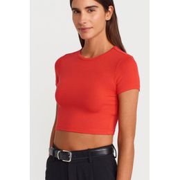 Damen Crop Slim-Fit Rundhals-T-Shirt