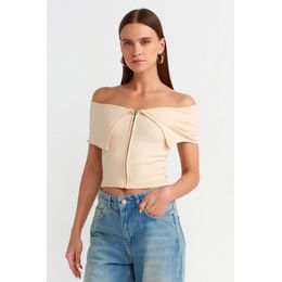 Damen Off-Shoulder Crop-T-Shirt mit Rei&szlig;verschluss