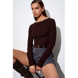 Damen Rippstrick Bootsausschnitt Langarmbluse