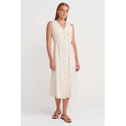 &Auml;rmelloses Midi-Kleid mit V-Ausschnitt und Kn&ouml;pfen