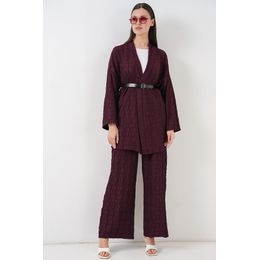 Strukturierte Kimono-Hose mit Schalkragen-Set