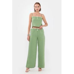 Gestreifte High-Waist gerade Beinform Schlafanzughose mit G&uuml;rtel Detail