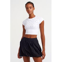 Damen kurz geschnittenes Slim-Fit Rundhals-T-Shirt