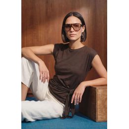 Damen &auml;rmelloses Baumwoll-T-Shirt mit Rundhalsausschnitt und Bindedetail