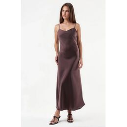 V-Ausschnitt Satin A-Linie Midi-Kleid
