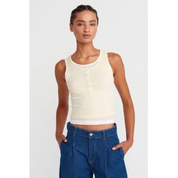 Baumwoll-Rippenshirt ohne &Auml;rmel mit Kn&ouml;pfen