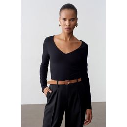 Schmale Passform V-Ausschnitt Strickbluse