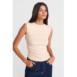 Damen Rippenloses &Auml;rmelloses Rundhals-T-Shirt