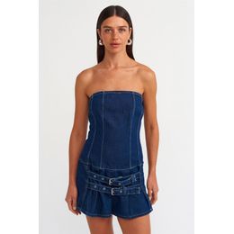 Tr&auml;gerloses Mini-Denimkleid mit G&uuml;rtel
