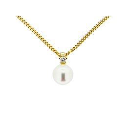 OROLINO Halskette 585 Gold mit Brillant 0,03ct. + Perle wei&szlig; 6,5-7mm