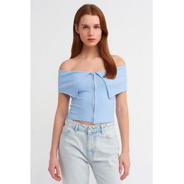 Damen Crop-Top mit schulterfreiem Design und Rei&szlig;verschluss