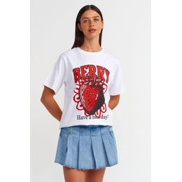 Damen Baumwoll-Print Rundhals-T-Shirt