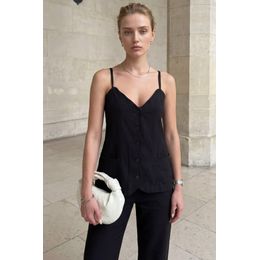 V-Ausschnitt Knopfveste mit Taschen und gerade geschnittene Hose Zwei-Teile-Set