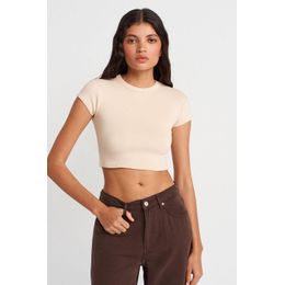 Damen Slim Fit Crop Crew Neck T-Shirt