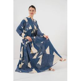 Gedrucktes V-Ausschnitt Maxikleid mit Knopfverschluss
