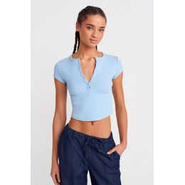 Damen Slim-Fit Rippstrick Cropped Bluse
