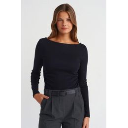 Schlanker Schnitt Rippendes Boot-Ausschnitt Bluse
