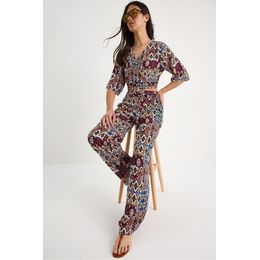 Musteriertes V-Ausschnitt Crop-Top Zwei-Teiler Set