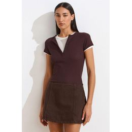 Damen Baumwoll V-Ausschnitt Knopf T-Shirt