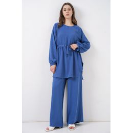 Crew-Neck-Tunika mit Krawatten-Detail und weiten Hosen Set