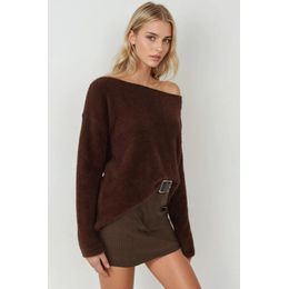 Weicher Texturierter Bootsausschnitt Strickpullover