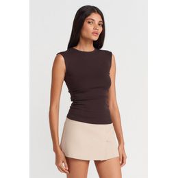 Damen Rippenloses &Auml;rmelloses Rundhals-T-Shirt