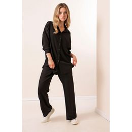 Strukturiertes Langarm-Strickshirt und Strickhose Set