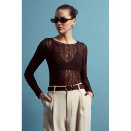 Schlanke Passform Spitzenboot-Ausschnitt Bluse