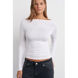 Damen Slim Fit Boot-Ausschnitt Bluse