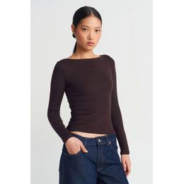 Damen Slim-Fit Boot-Ausschnitt Langarmbluse