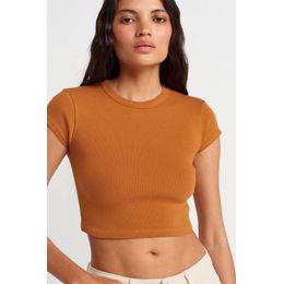 Damen Slim Fit Crop Crew Neck T-Shirt
