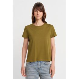 Frauen Baumwoll-Rippstrick Rundhals-T-Shirt