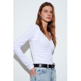 Slim Fit V-Ausschnitt Jersey-Bluse