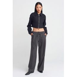 Hochtaillierte Plissierte Crepe-Hose mit weitem Bein