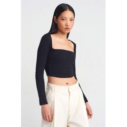 Damen Cropped Cut-out Bluse mit Quadrat-Ausschnitt