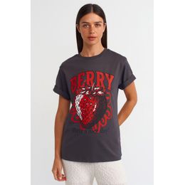Damen Baumwolle Bedrucktes Rundhals-T-Shirt