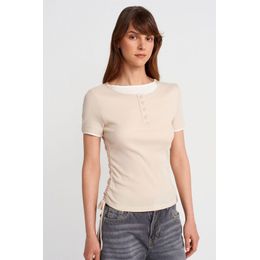 Damen Baumwolle Slim Fit Rundhalsausschnitt T-Shirt